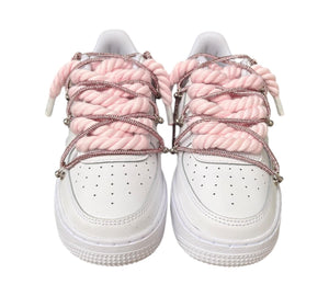 NIKE AIR FORCE 1 LOW 07 WHITE STRAWBERRY MILKSHAKE DOUBLE ROPE LACES